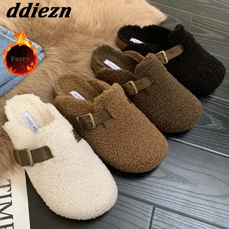 Warm & Cozy Fur Slippers: Ladies' Winter Mules with Buckle Strap - Shop ...