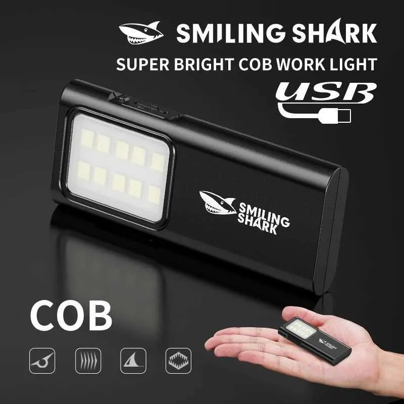 Smiling Shark Mini Rechargeable Pocket Flashlight COB Floodlight Work ...