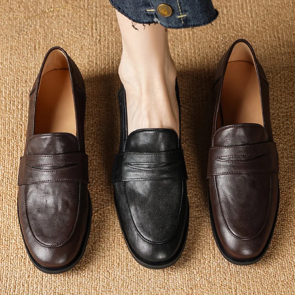 Women s cow leather round toe slip-on loafers moccasins with beading ...