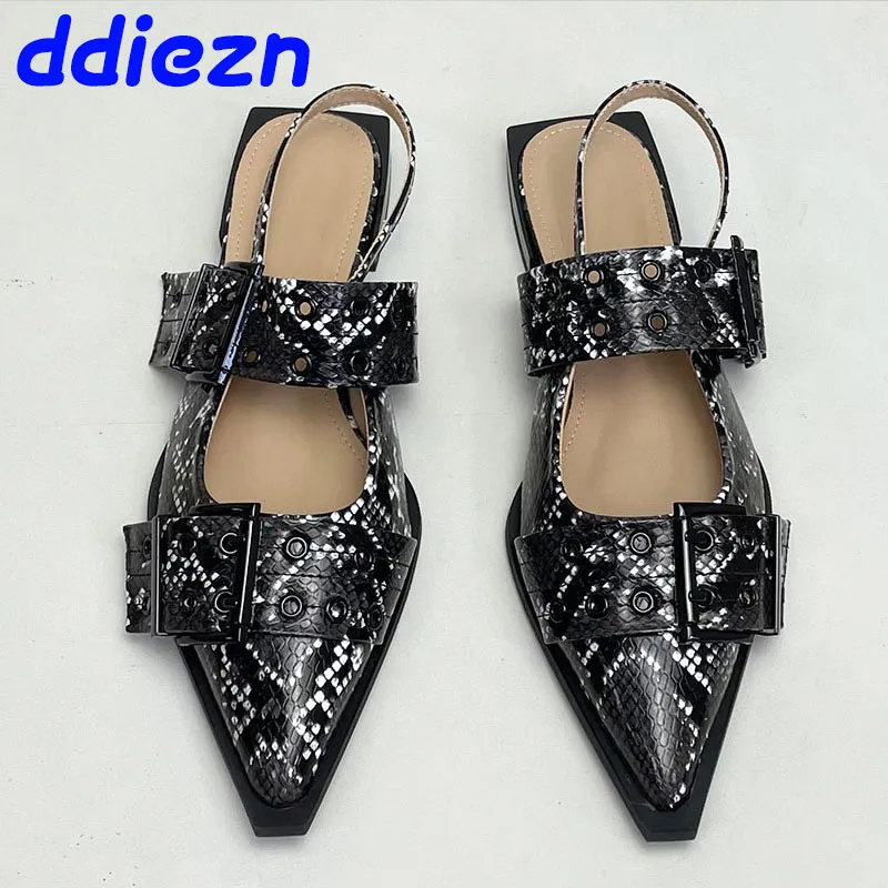 Elegant Pointed Toe Flats: Women's Fashion Sandals with Snakeskin ...