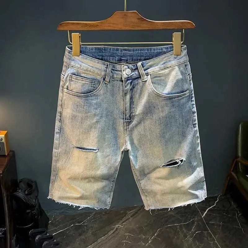 Men's Washed Denim Boyfriend Shorts - Distressed, Knee Length ...