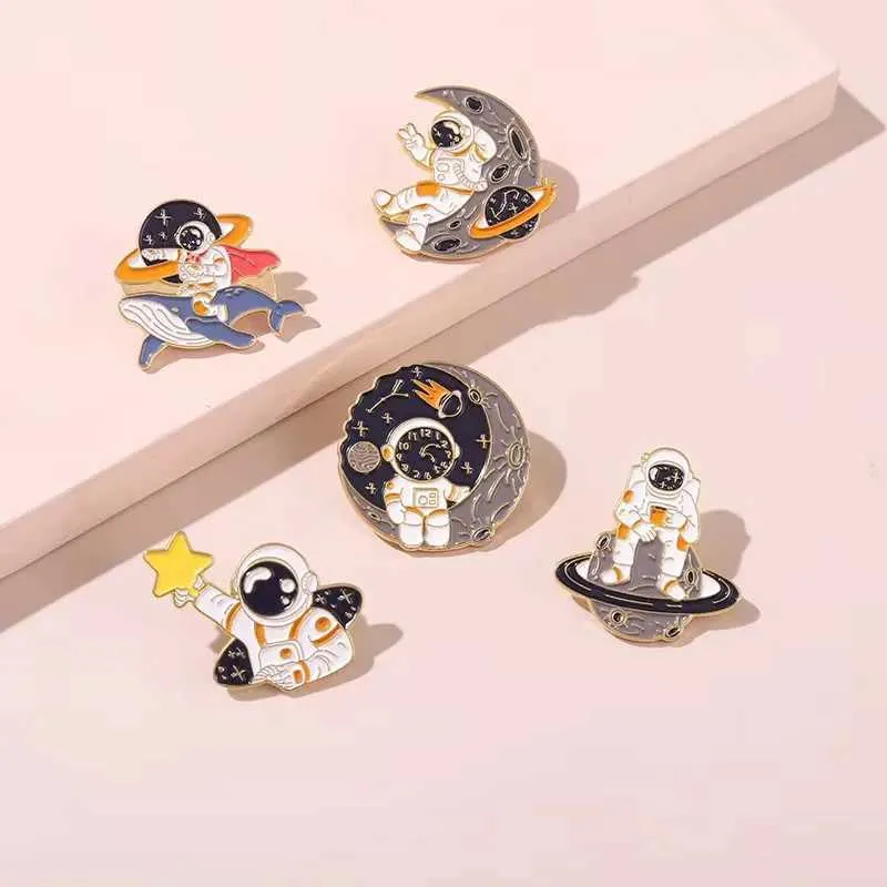 Universe Enamel Pins: Astronaut, Planet, Rocket, Whale, Star, Moon ...