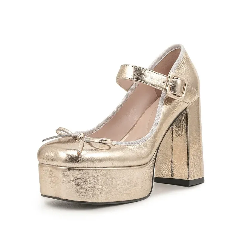 Wholesale Gold High Heels Square Toe: Chic Leather Mary Jane Heels With ...