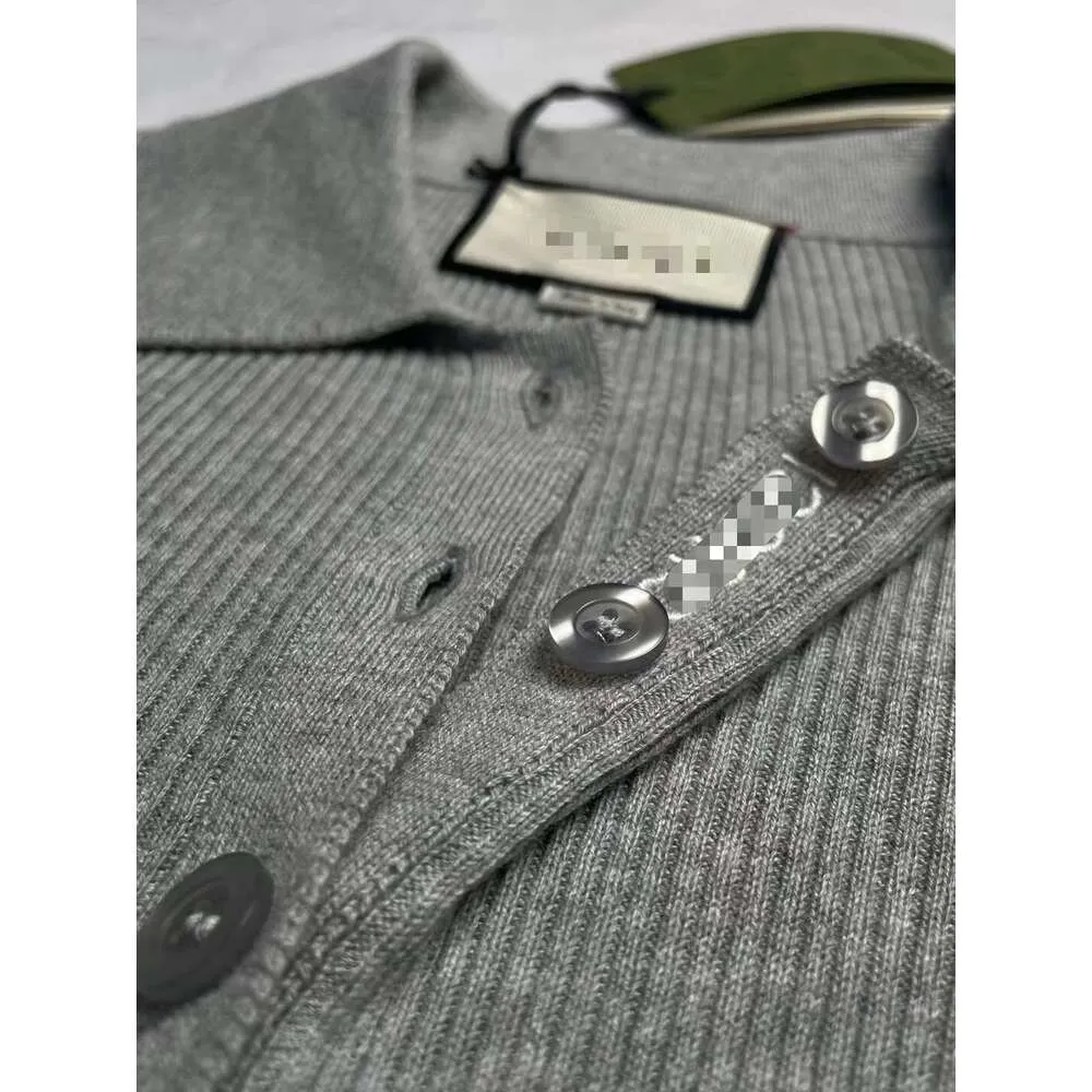 Gray Lapel Pullover Knit Sweater - Casual Long Sleeve Small Button ...