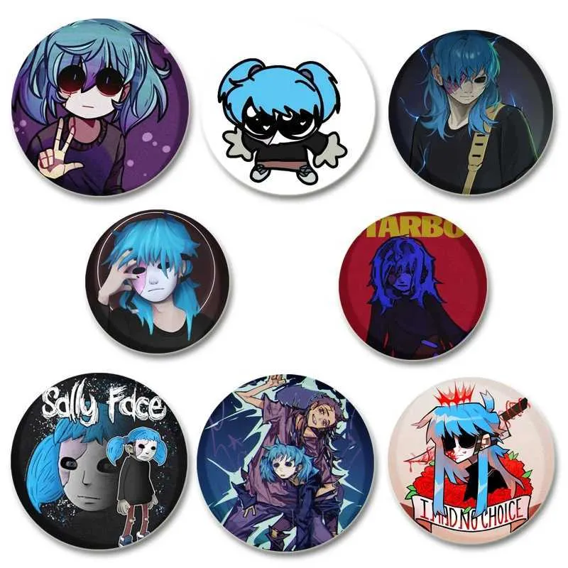 Sally Face Enamel Pin Set Cartoon Character Brooches, Horror Game Badge ...