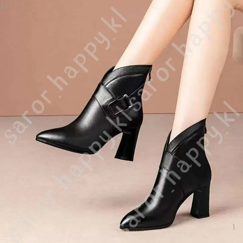 Minimalist Triple Black Designer High Heel Chunky Heel Boots For Women ...