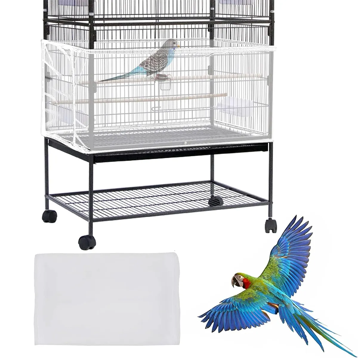Bird Cage Netting Cover - Soft Nylon Mesh for Round & Square Cages ...