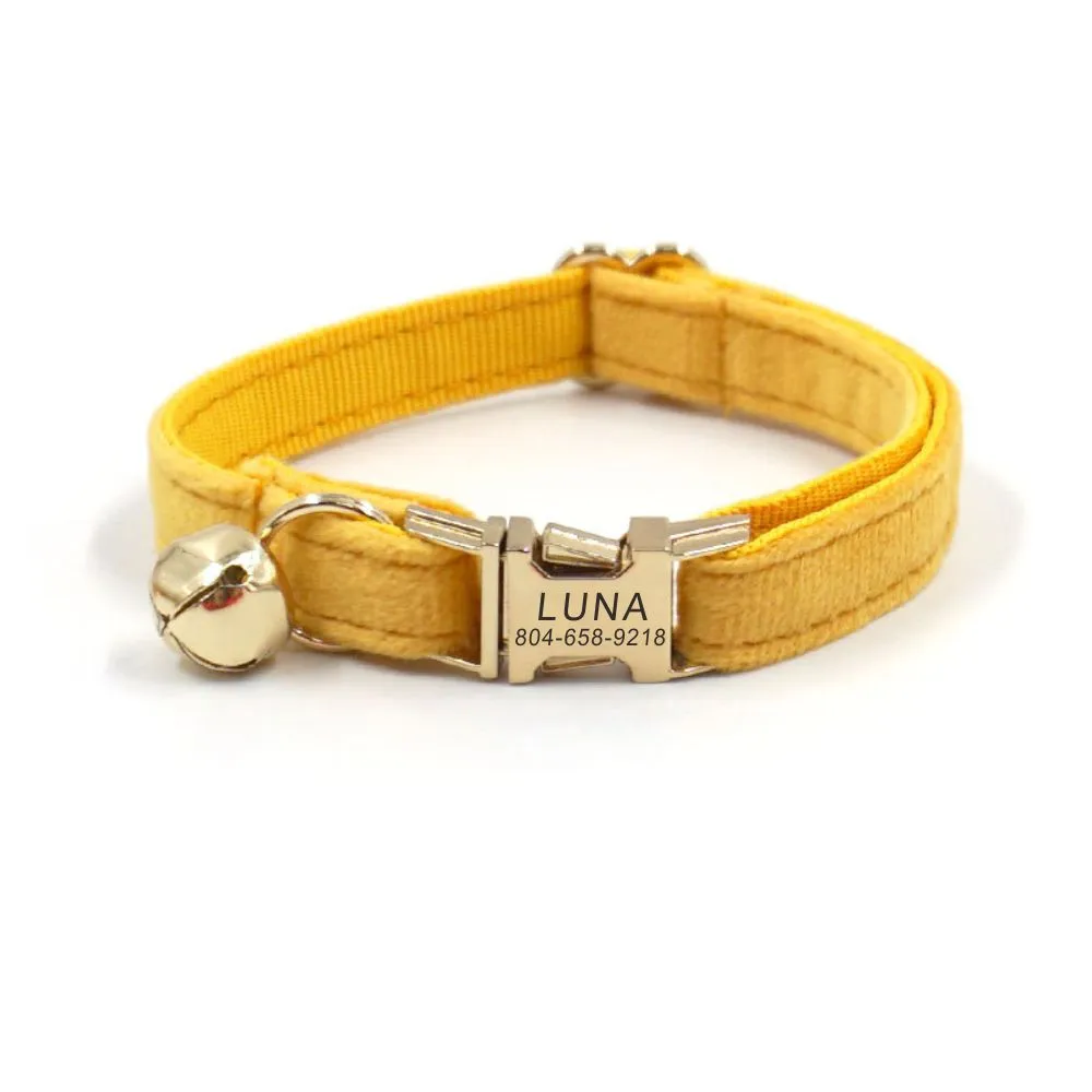 Personalized Cat Collar: Adjustable Velvet with ID & Bell - Custom Cat ...