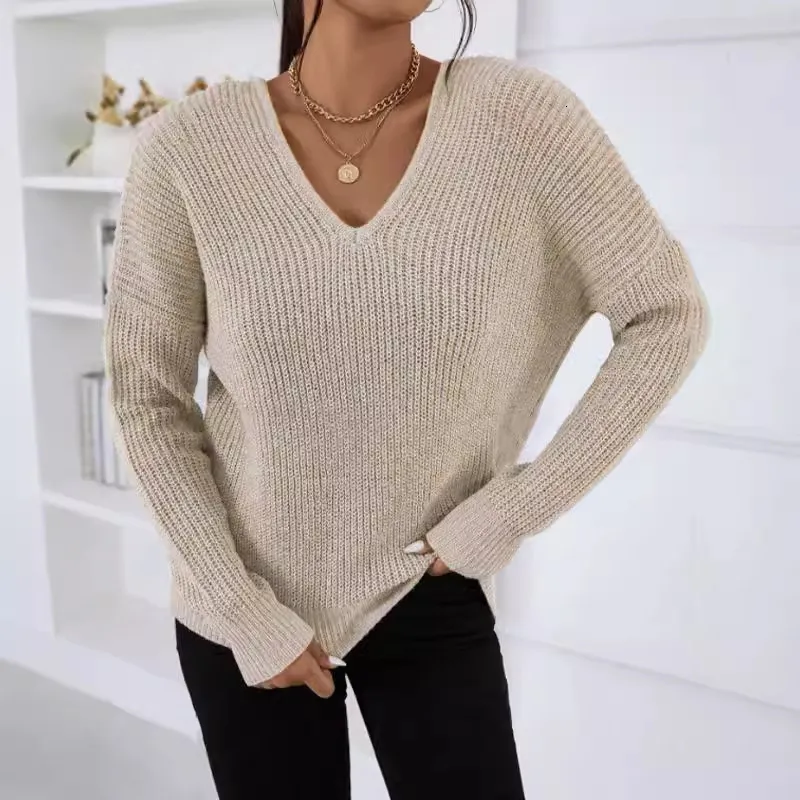 Long sleeve v neck sweater womens oversized polyester pullover hooded ...