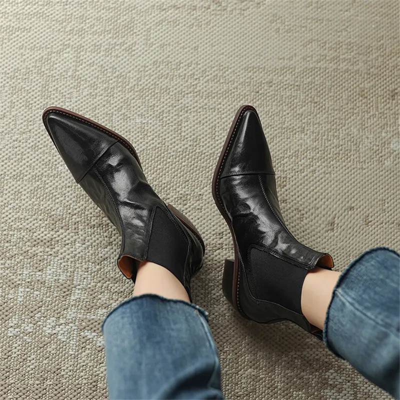 Premium Leather Pointed Toe Chelsea Boots - Stylish Women's Ankle Boots ...