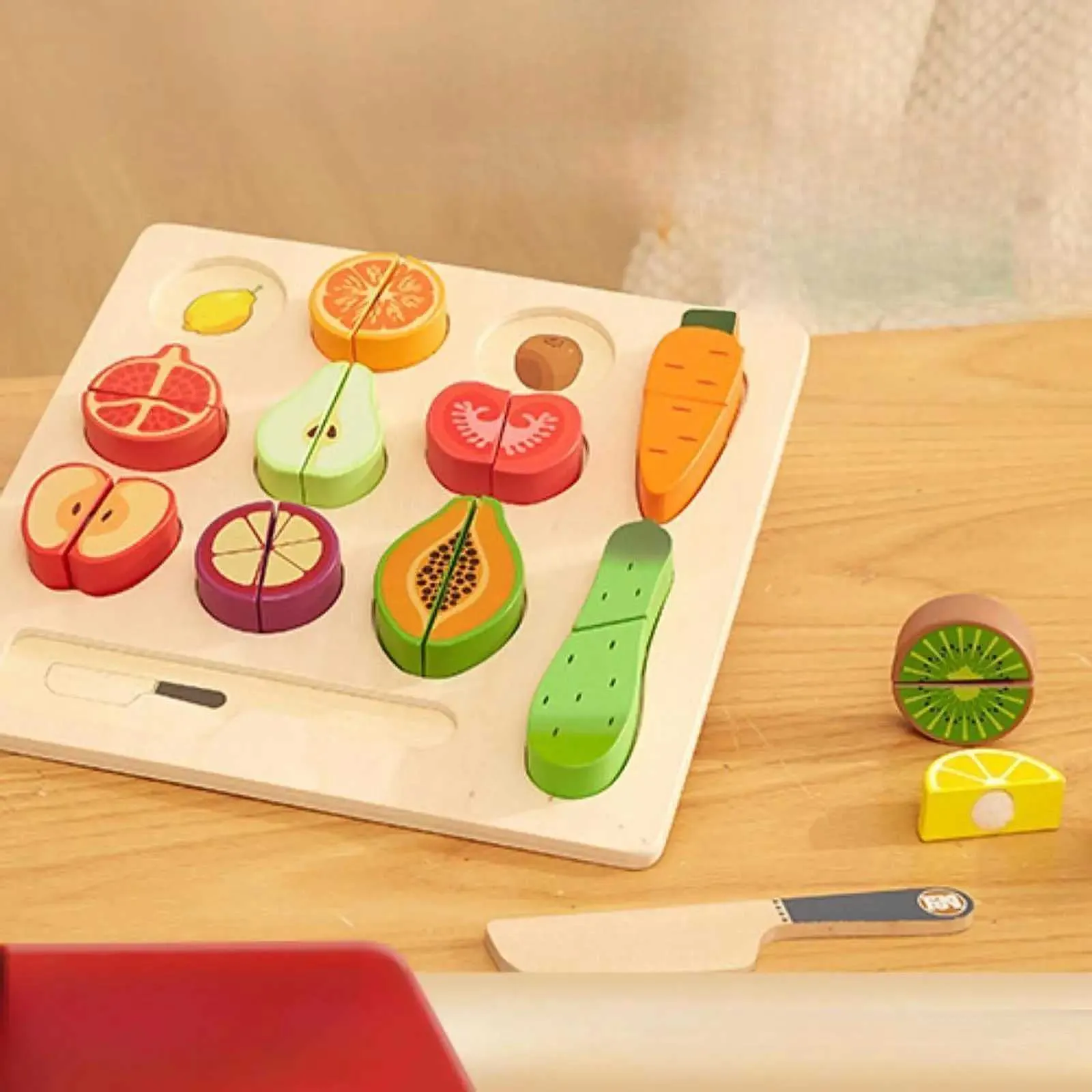 Pretend Play Food Cutting Set for Kids - Realistic Fruits & Vegetables ...