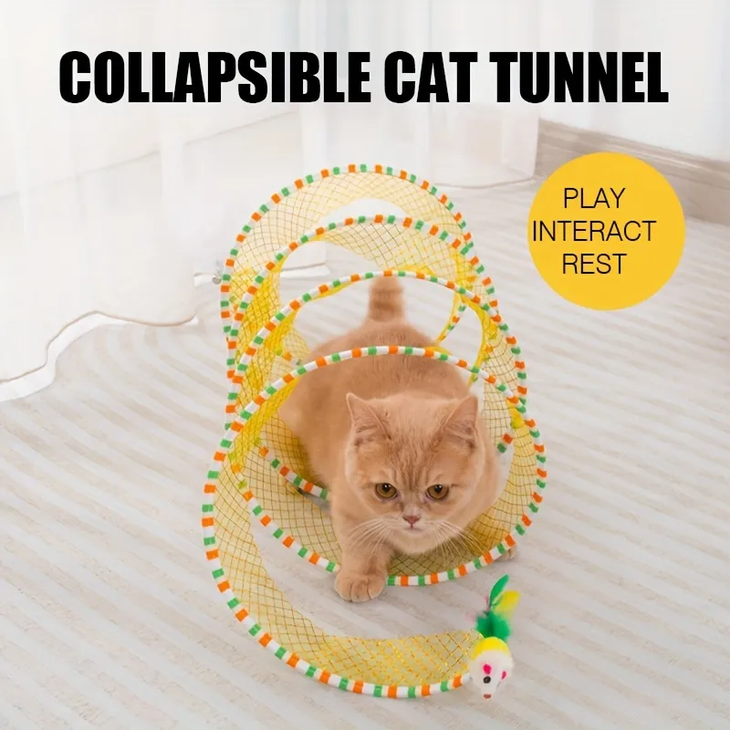Interactive Cat Tunnel Toy with Feather Teaser - Playful Nest for ...