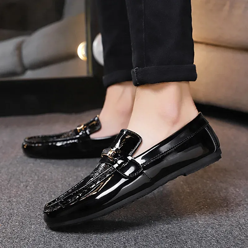 Patent Leather Loafers Mens Casual Slip-On Moccasin Style Shoes Narrow ...