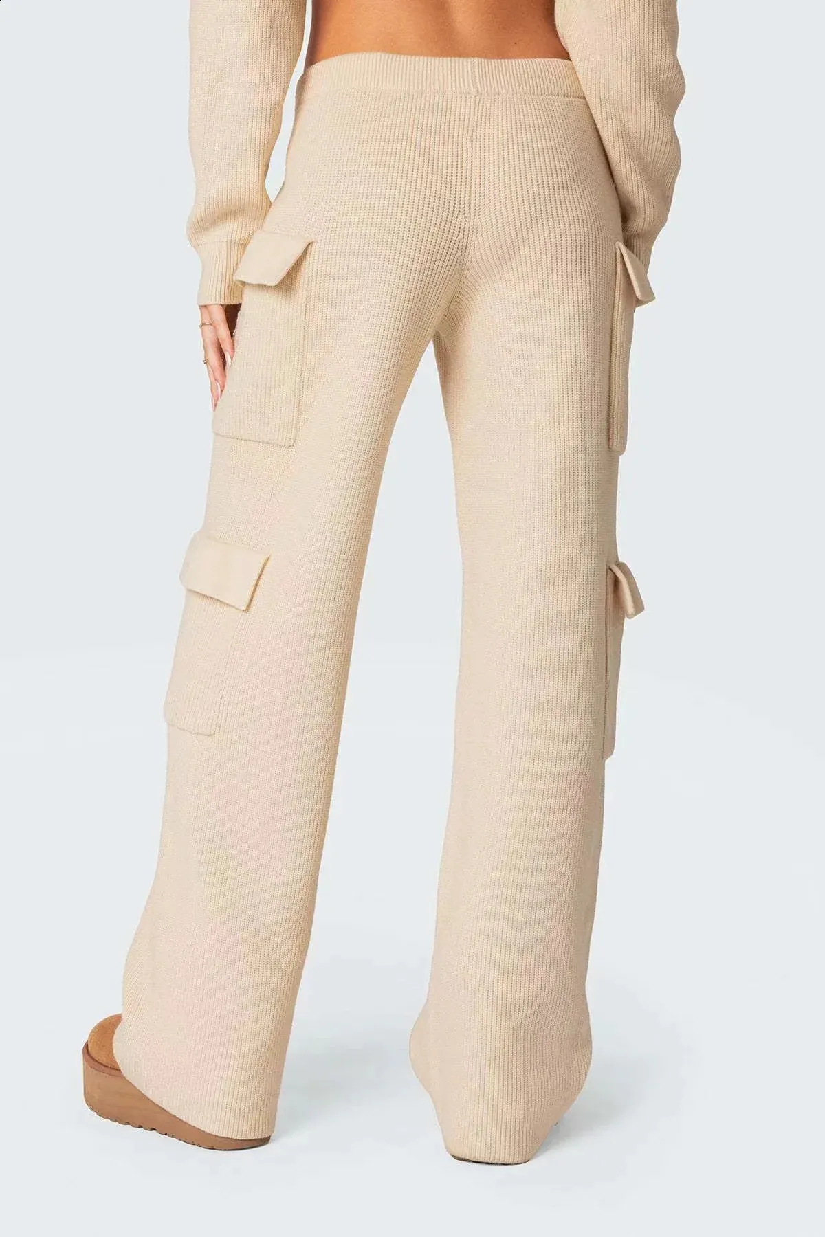 Knitted Multi-Pocket Pants Set with Hooded Sweatshirt - Long Sleeve Two ...