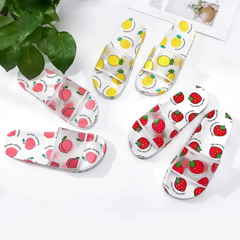 Women's Summer Clear Flat Sandals - Cute Beach Slippers with Fruit ...