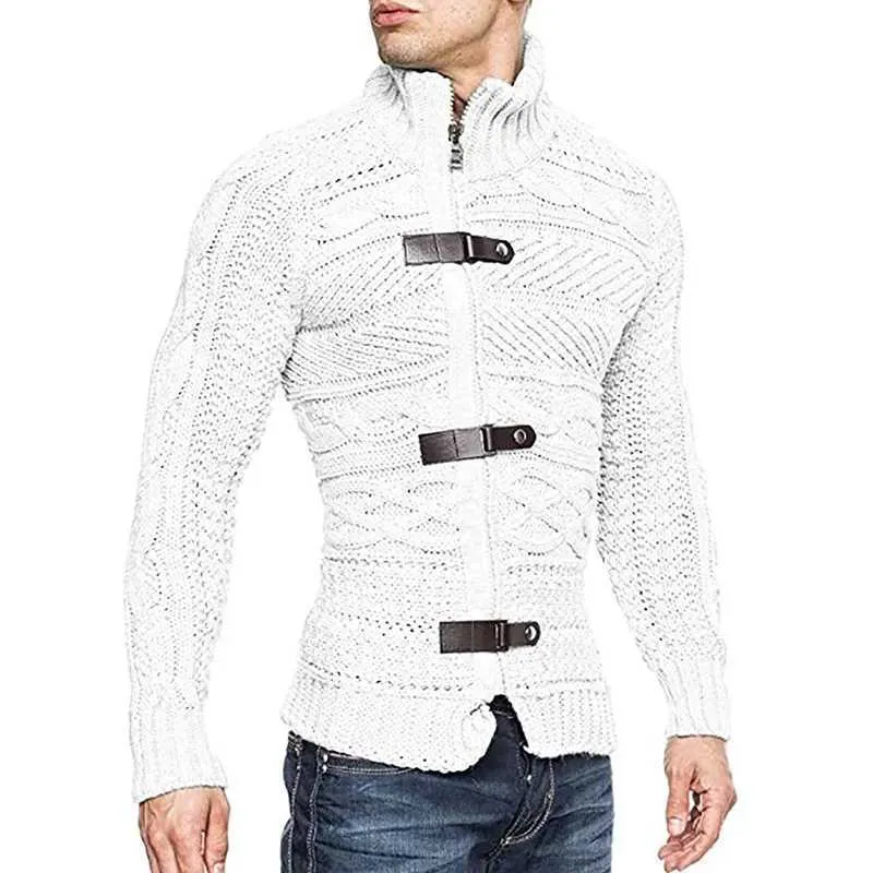 Men's Autumn Winter Turtle Neck Sweater with Leather Buckle & Open ...