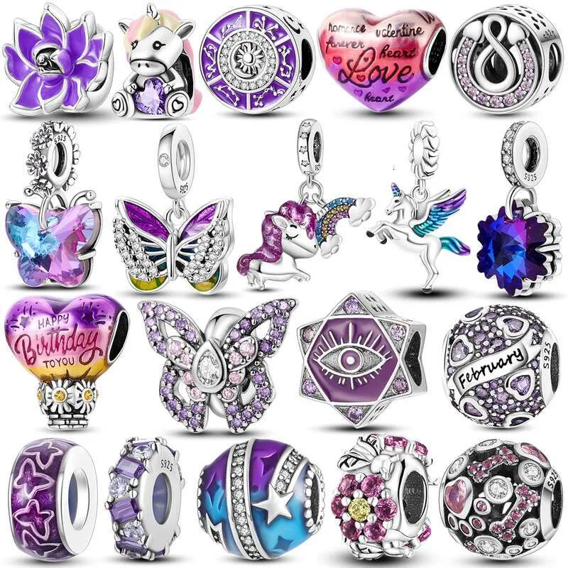 Sterling Silver Purple Charm Bracelet - Heart, Star, Butterfly, Grape ...