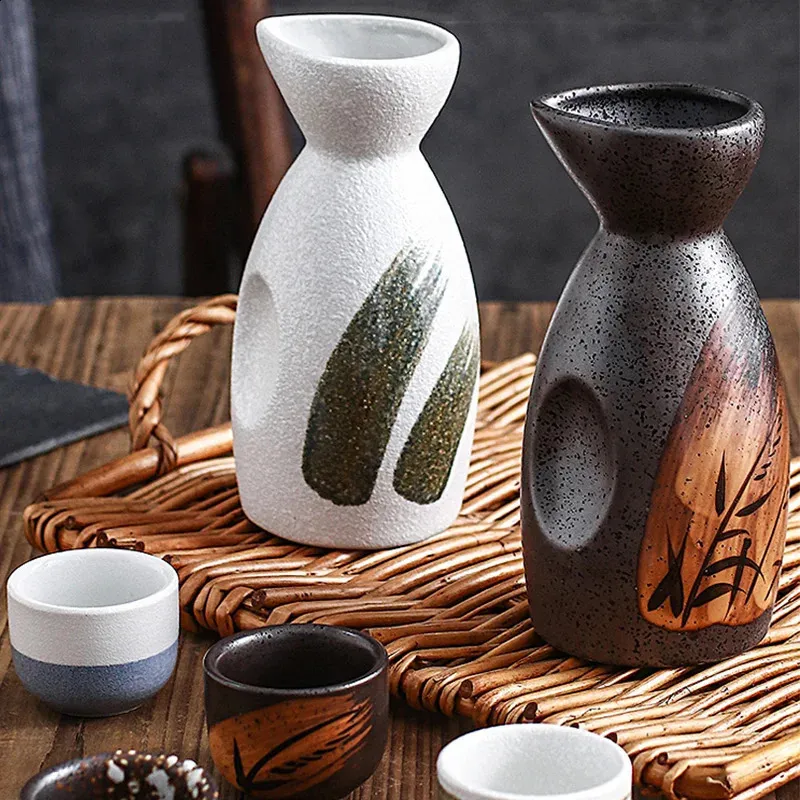 Japanese Sake Set Tokkuri Bottle 12oz And Ochoko Cups 1.2oz Retro Style ...