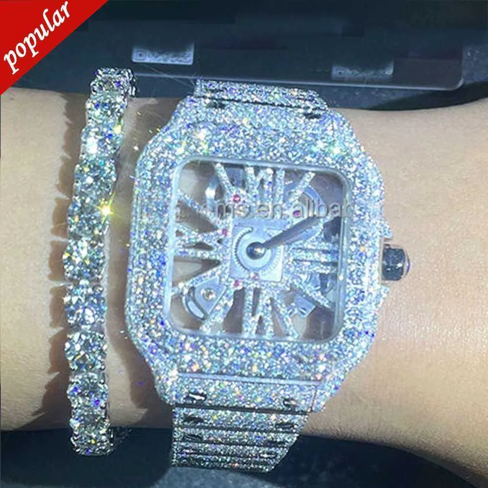Customizable Iced Out Skeleton Watch With Iced Out Moissanite Diamonds ...