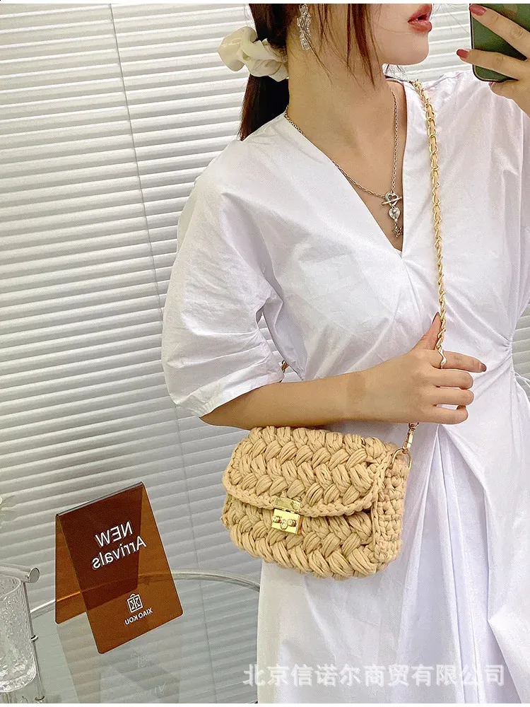 Fashion Rope Women's Shoulder Bag with Chain, Cross Body Small Woven ...