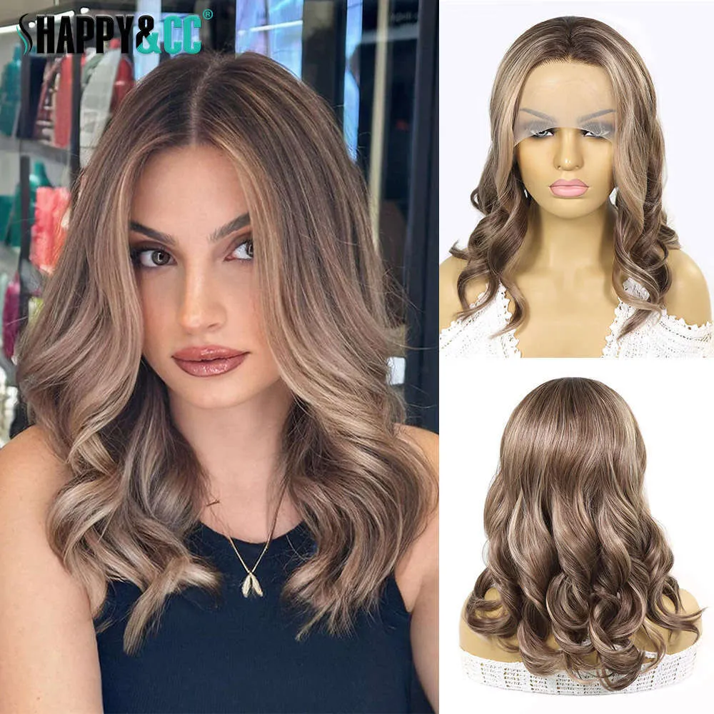 16-Inch Brown Lace Front Bob hair wigs - Synthetic Short Wavy Style for ...