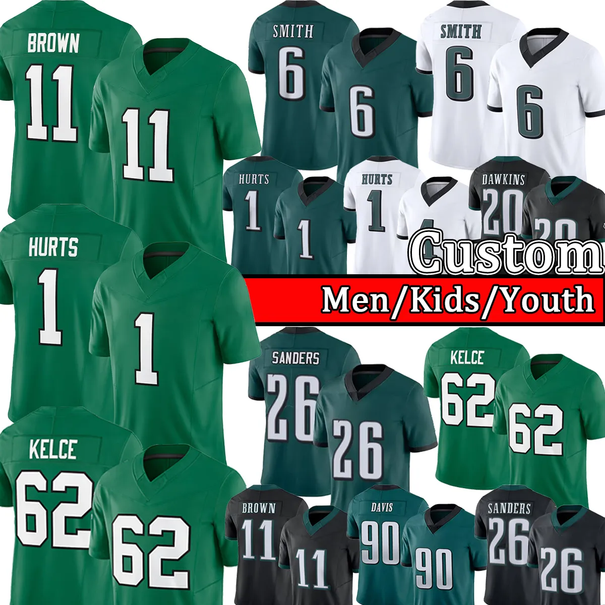 Saquon Barkley Jalen Hurts Eagleslies Football Jersey A.J. Brown Custom ...