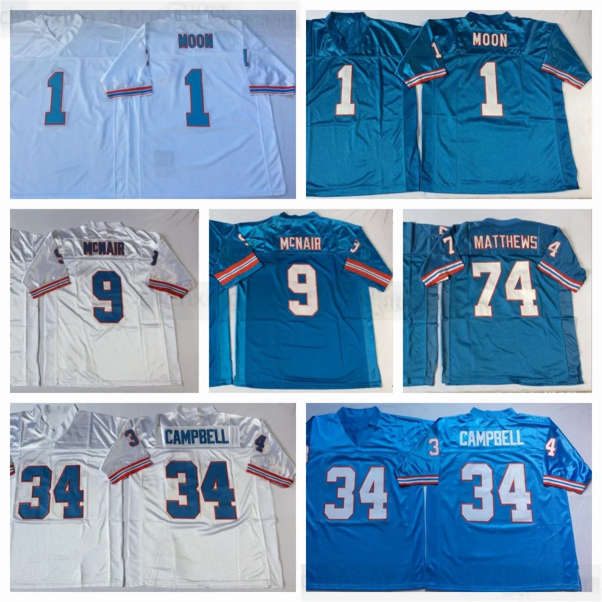 Vintage Vintage Football Tops Warren Moon #75, Steve McNair #9, Earl ...