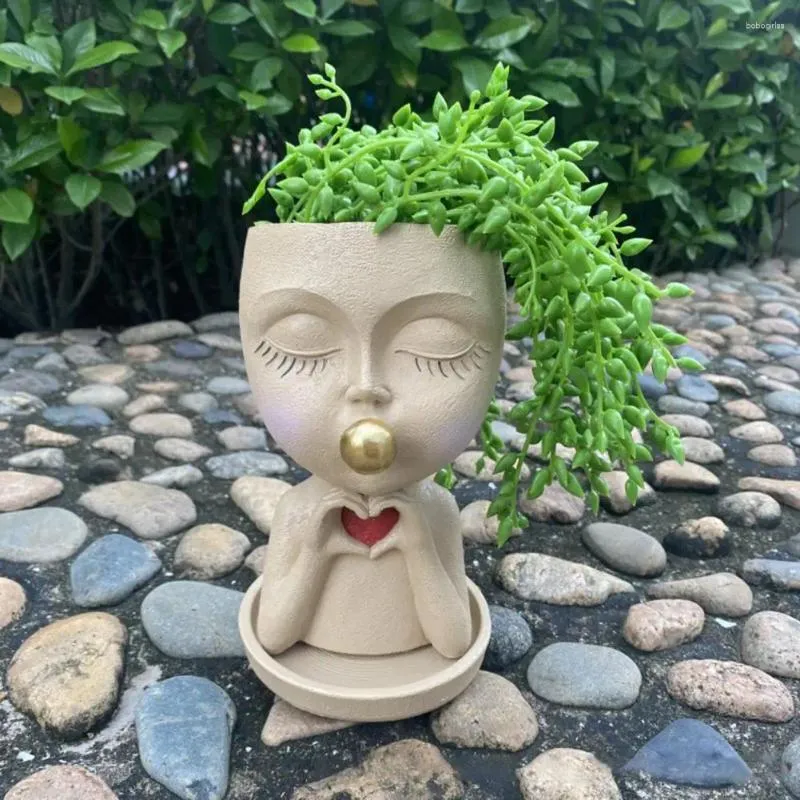 Indoor/Outdoor Resin Face Lady Head Planters With Drainage Holes And ...