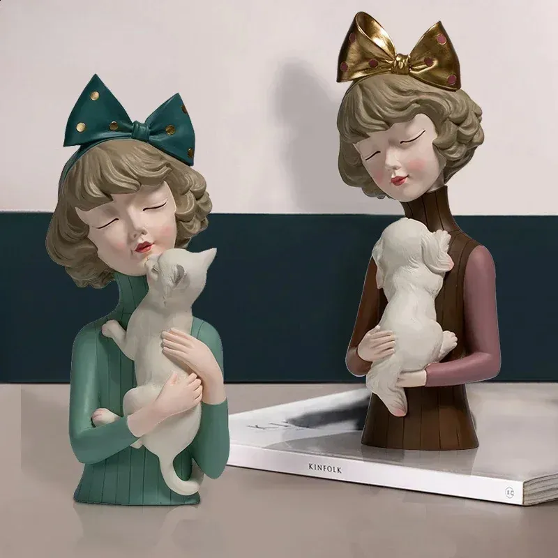 Resin Store Near Me Bow Huggable Cat Girl Statue Fashionable Home ...