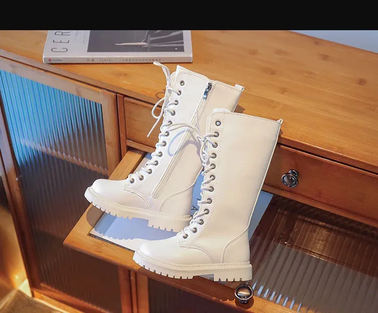 Girls' Black Knee High Long Boots: Autumn Winter Fashion Zipper ...