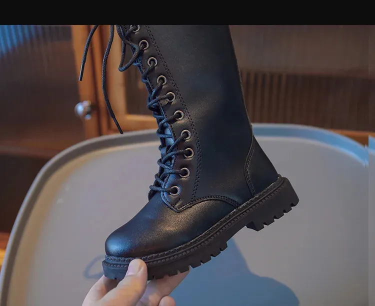 Girls' Black Knee High Long Boots: Autumn Winter Fashion Zipper ...