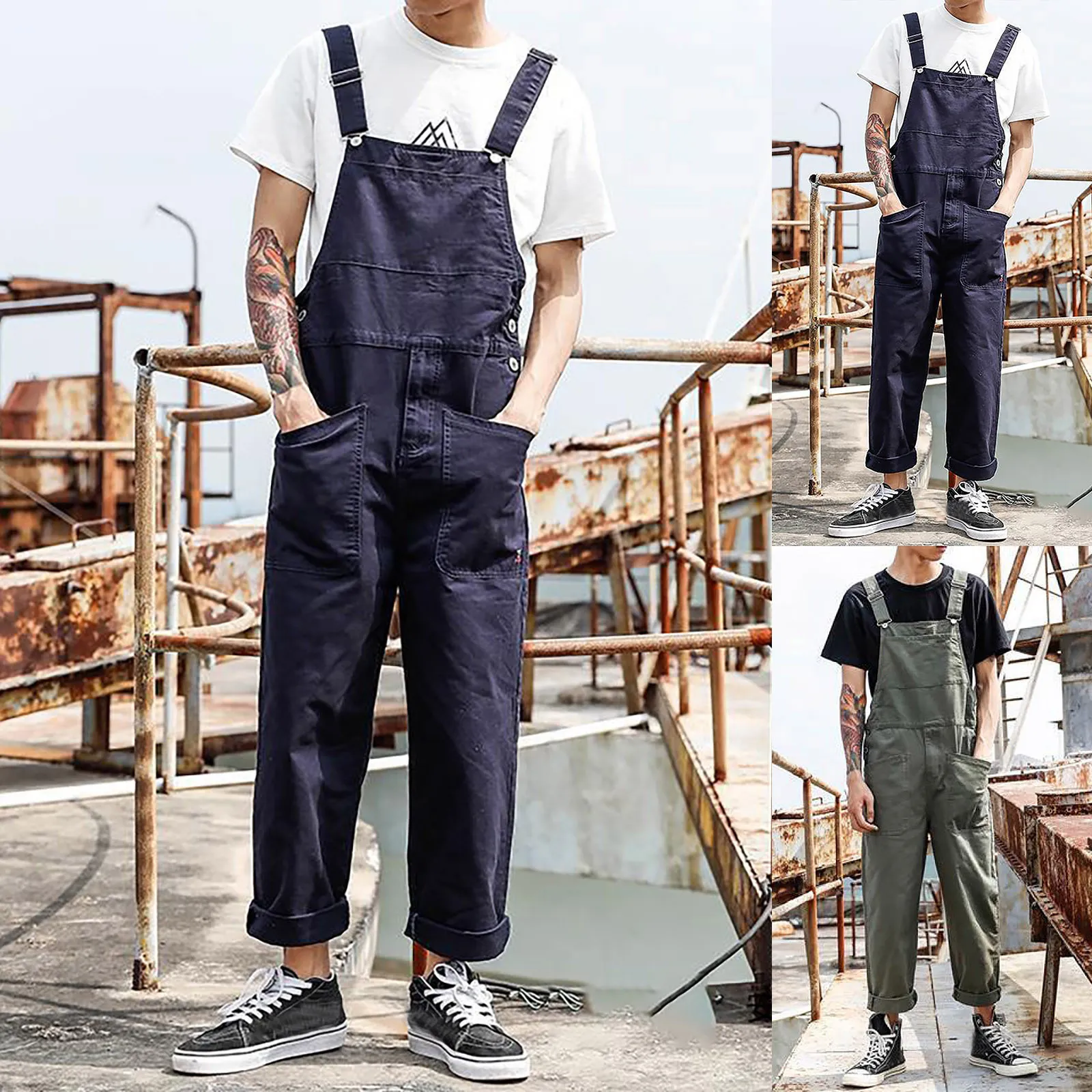 Lightweight Men's Bib Overalls with Pockets, Fashion Relaxed Fit Casual ...