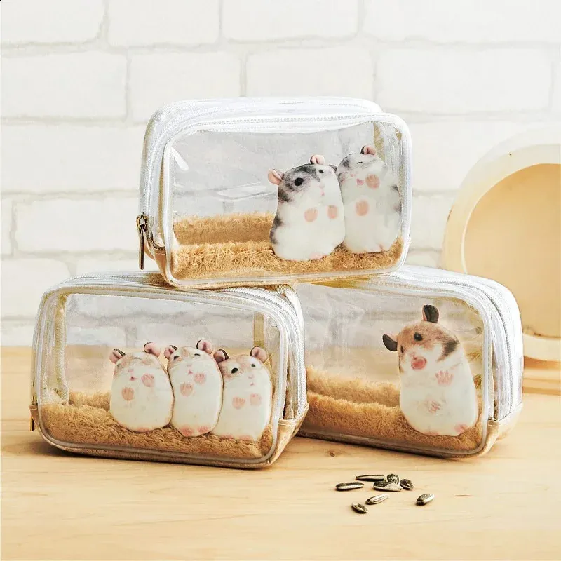 Transparent Kawaii Hamster Makeup Bag - Soft Cosmetic Storage with 3 ...