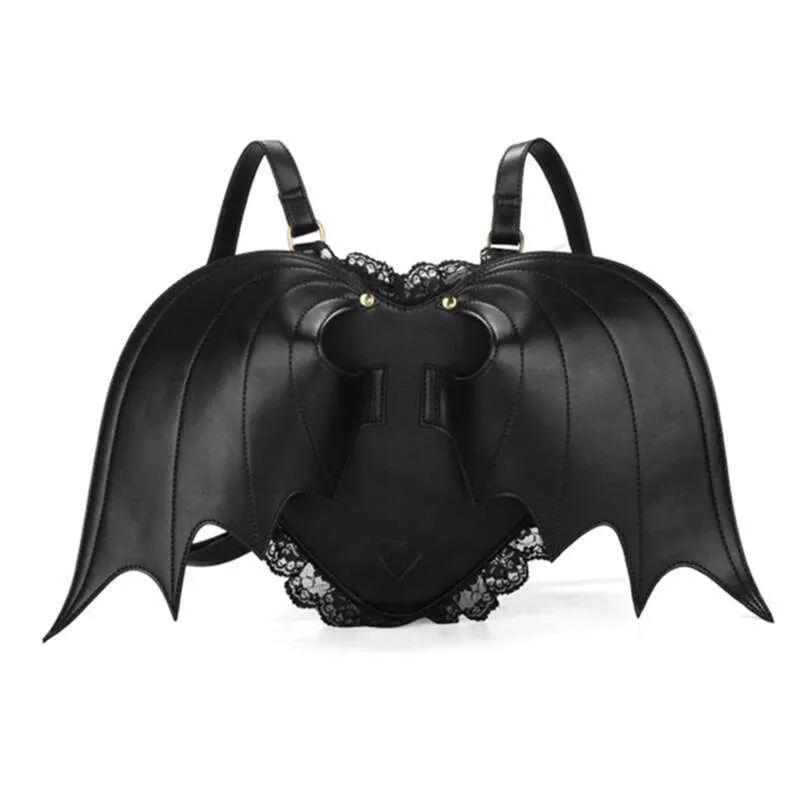 Black Bat Wing Lace Backpack for Women - Mini Trendy Small Bag for ...