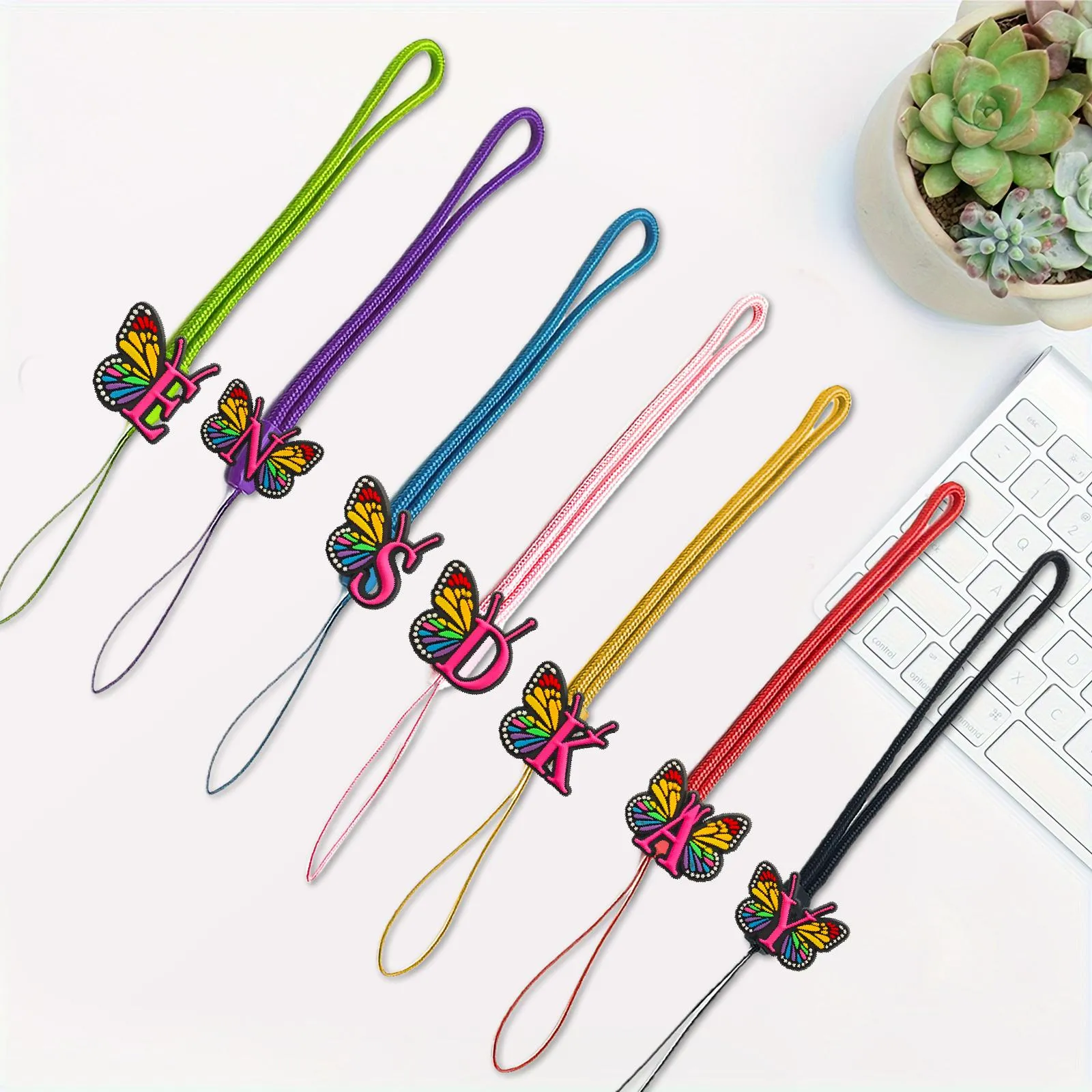 Cartoon Butterfly Braided Keychain Lanyard Short Charm For Bag And Cell ...