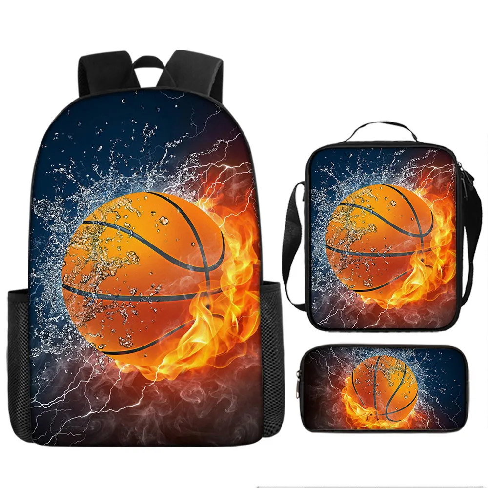TLXT Basketball Print Backpacks For Kids School Set With Lunch Box ...