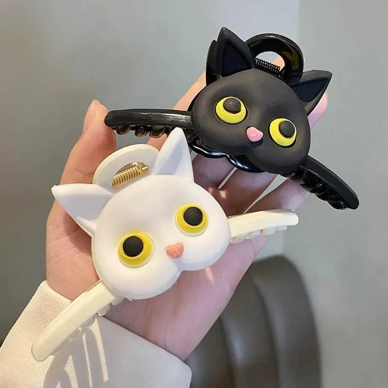 Black & White Cat Hair Clips for Women - Hollow Geometric Claw Clips ...