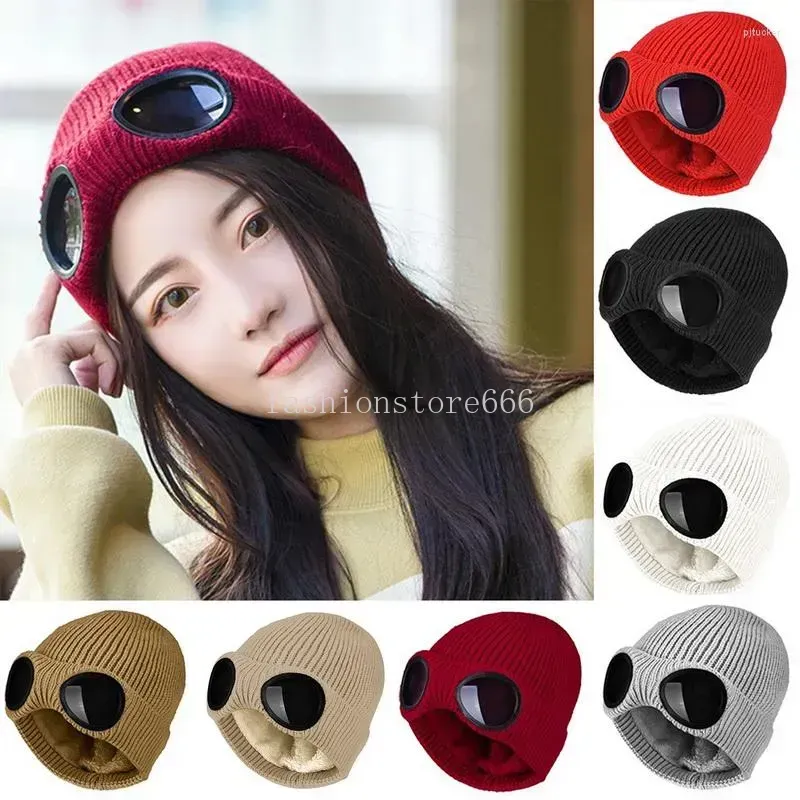 Designer CP Knitted Hat with Two Lens Glasses: Winter Beanie Cap for ...
