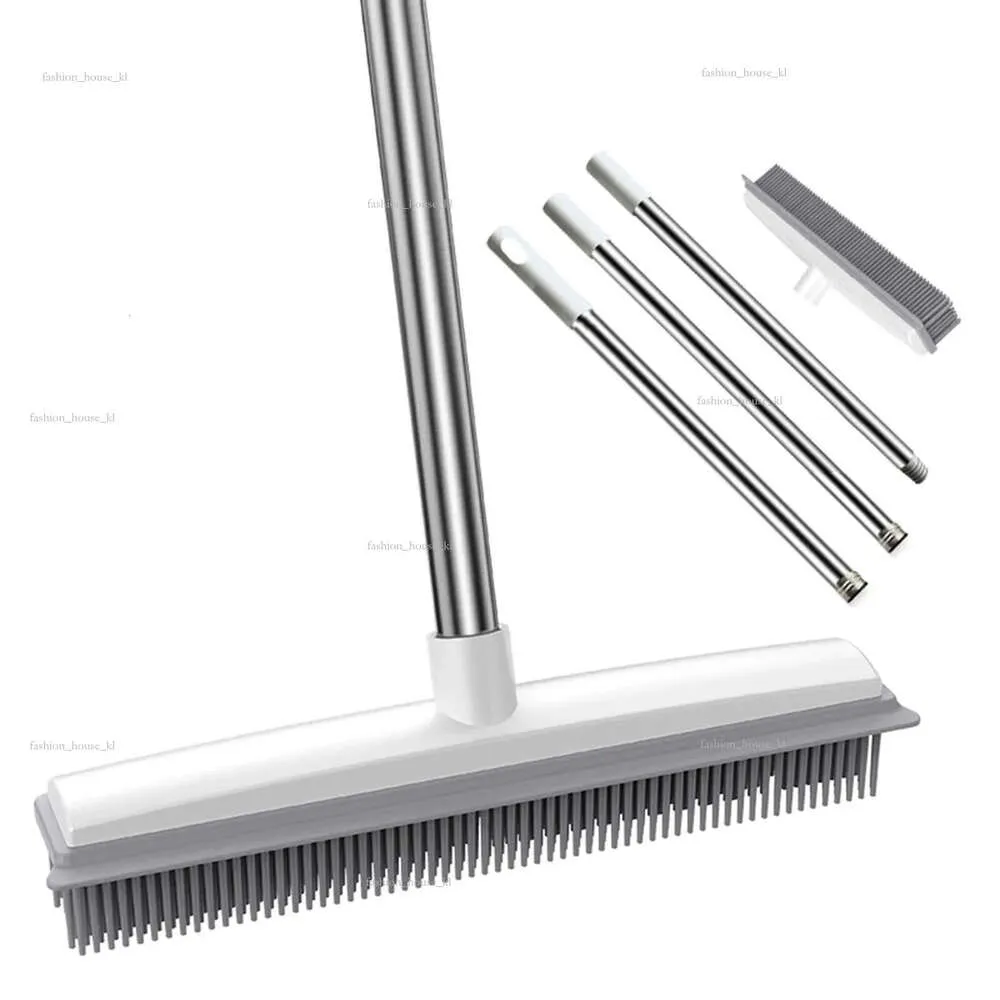 Rubber Broom Carpet Rake With Squeegee And Long Handle For Pet Hair ...