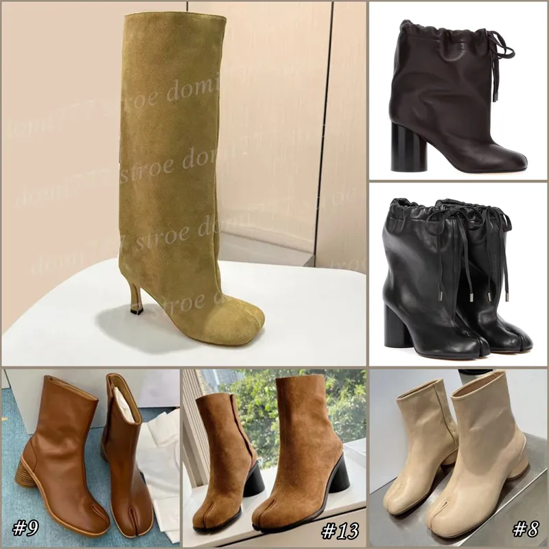 Womens Beige Suede Knee Boots, Slip On Half Boots With Low Heels Soft ...