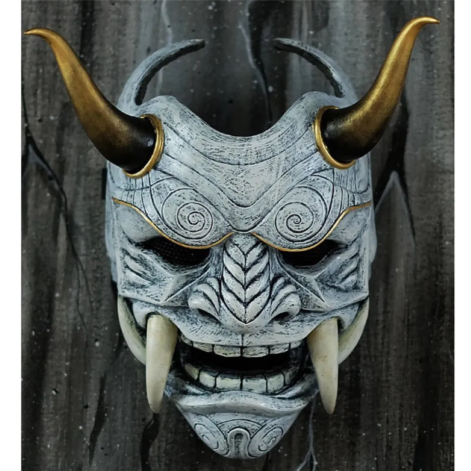 Demon Half Face Latex Wrench Mask From Evil Devil Demon Hannya Oni ...