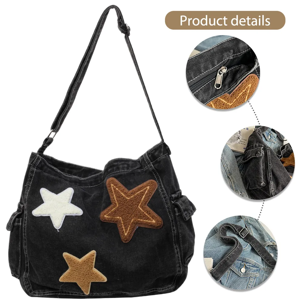 Trendy Star Denim Crossbody: Large Capacity Jean Shoulder Bag - Shop ...