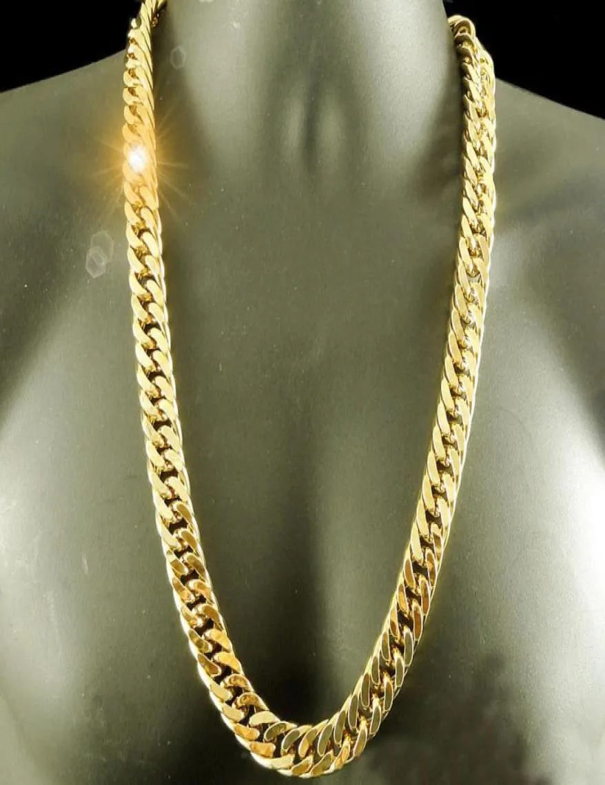 11MM XL Miami Cuban Curb Link Necklace Crystal Chain 24K Real Yellow ...