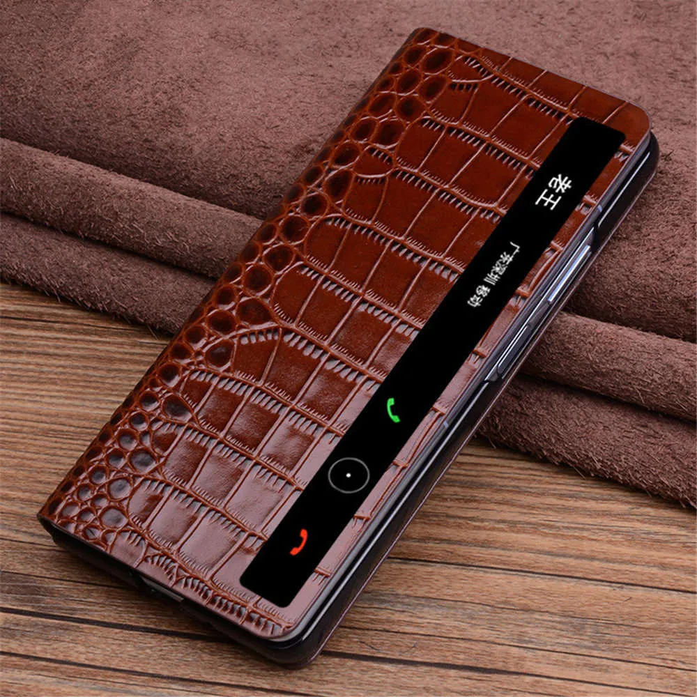 Slim Genuine Leather Crocodile Texture Mobile Flip Cover Case - Window ...