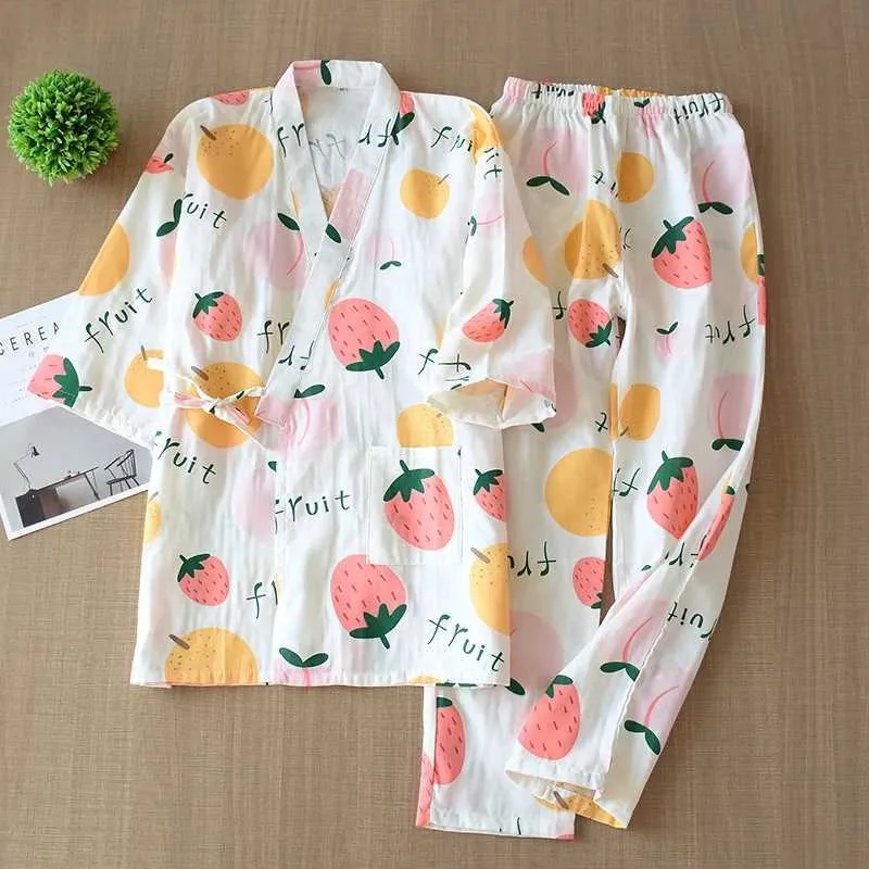 Premium Cotton Kimono Pajamas Set - Women's Spring/Autumn Sleepwear ...