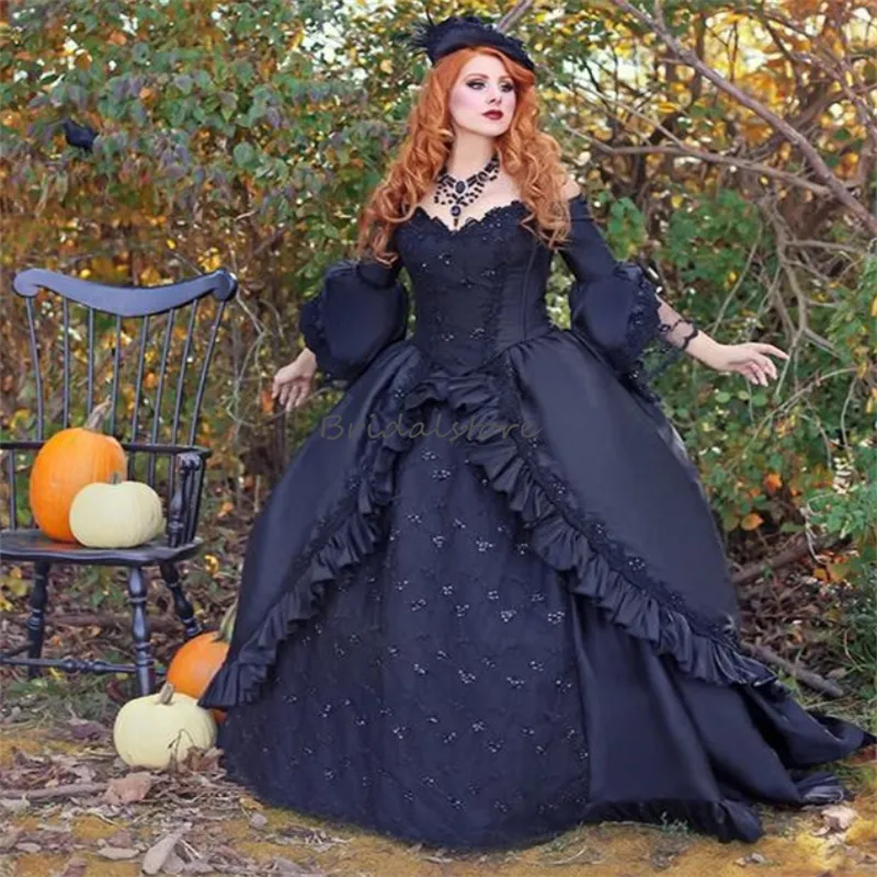 Vintage Gothic Off Shoulder Gothic Wedding Dresses With Lace Detailing ...