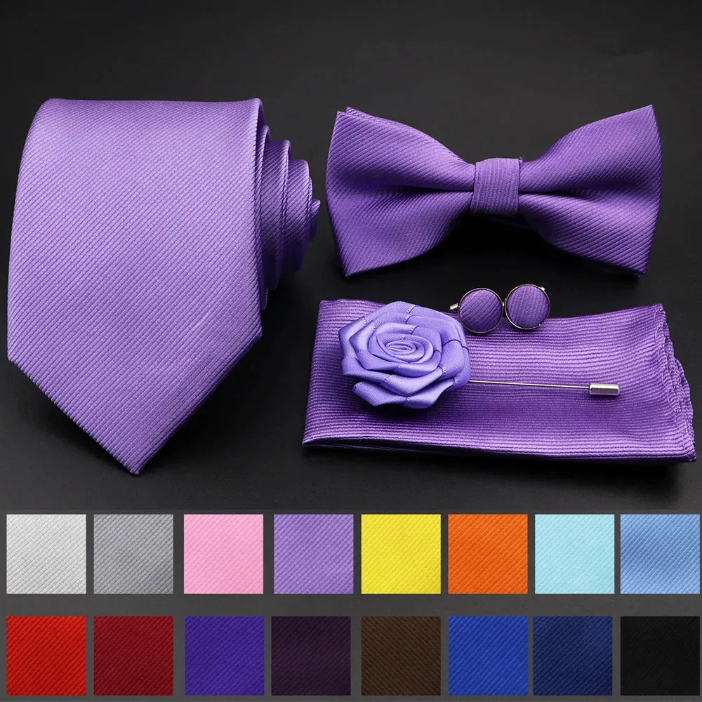 Men's Solid Color Striped Tie Set - Polyester Jacquard Woven, Retro Red ...