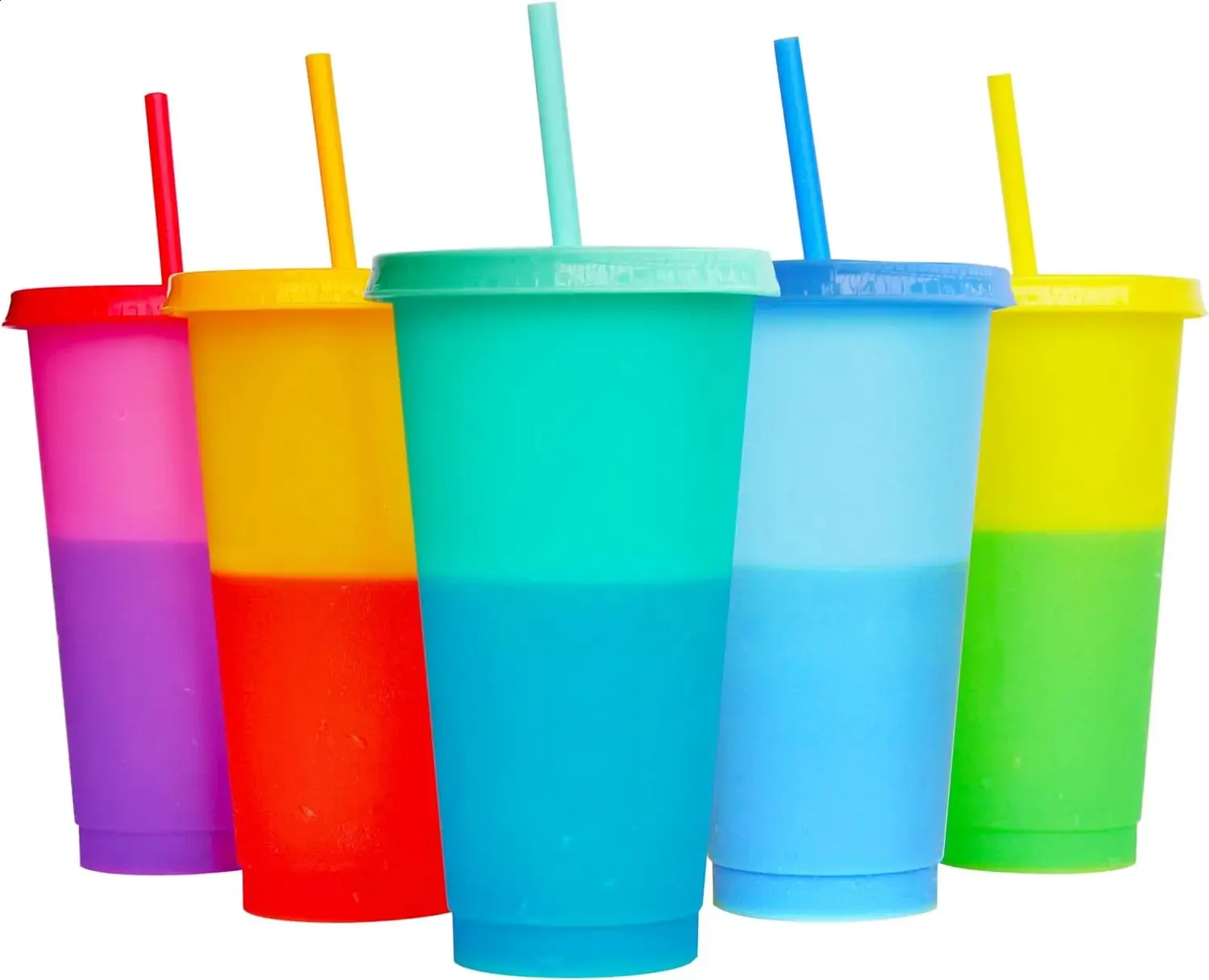 Color-Changing Reusable Cold Cups with Lids - 2 Pack, 24oz, Striped ...