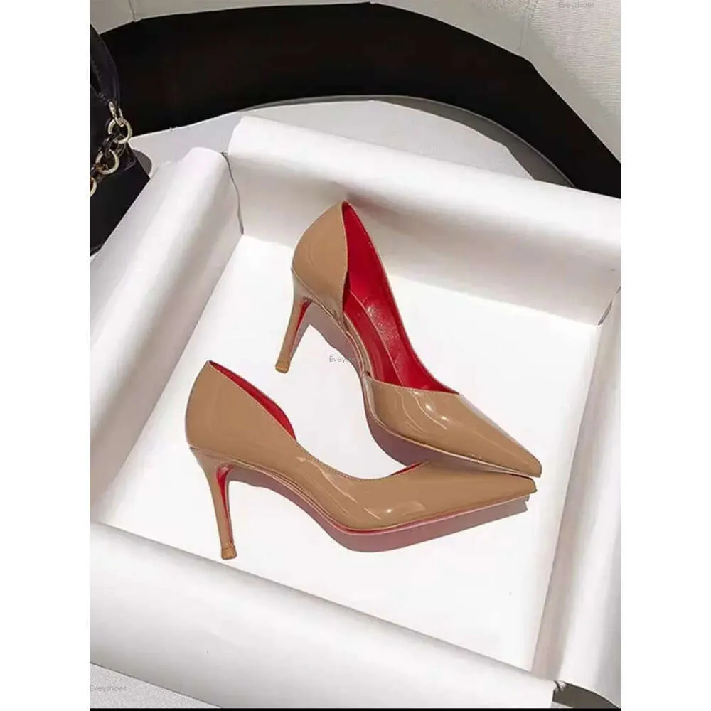2024 Popular Red Base Nude Patent Leather High Heels With Pointed Tips ...