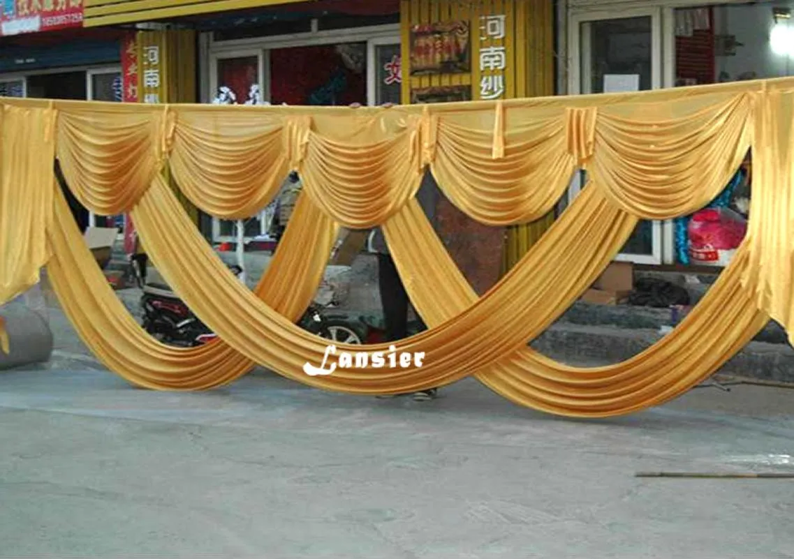 Ice Silk Fabric Drapery Gold Swag 6m Length For Wedding Backdrop, Party ...
